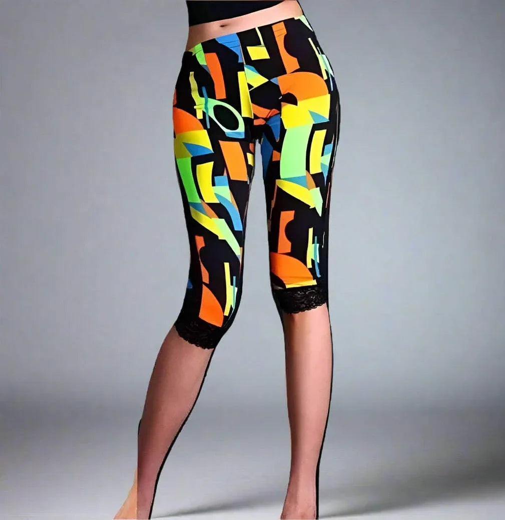 Neon Capri Leggings - Prima Dons & Donnas Lace Trim