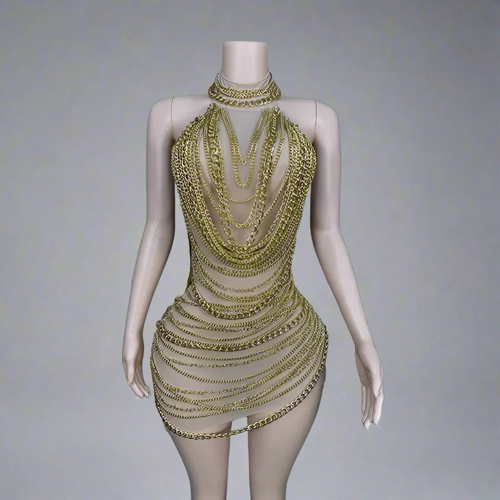 Body Chain Mini Dress - Adjustable Metal Chain Mesh Clubwear by Prima ...