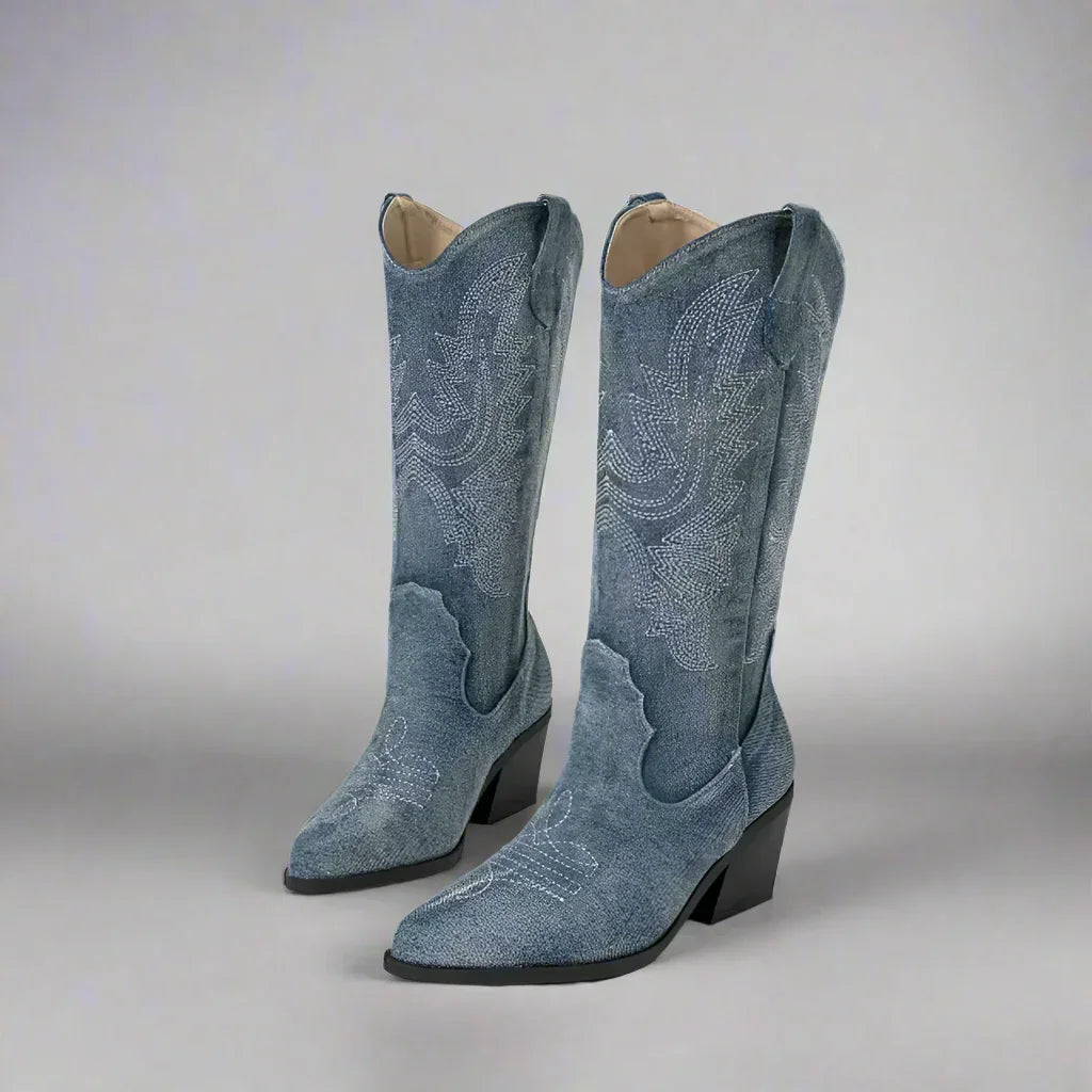 Denim Cowboy Boots – Custom Fit Knee High Western Style Footwear With ...