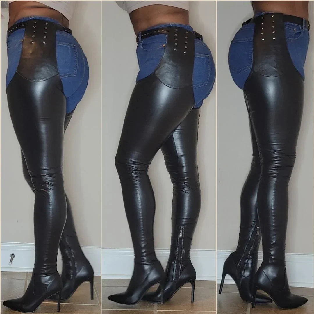 Stretch Wide Chap Thigh High Stiletto Boots – Prima Dons & Donnas